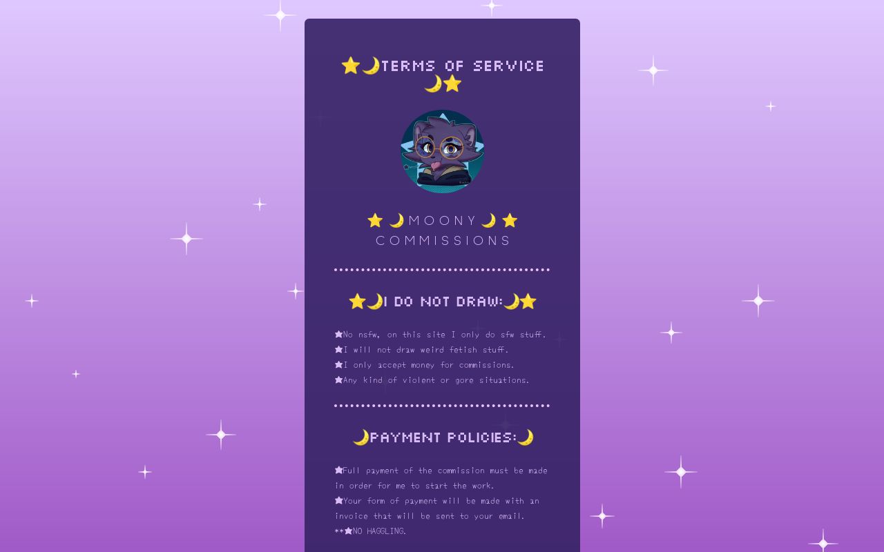 ⭐️🌙Terms of Service🌙⭐️ Moony Commissions